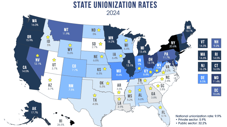 New Map Shows Unionization Rates by State in 2024 - Americans for Tax ...